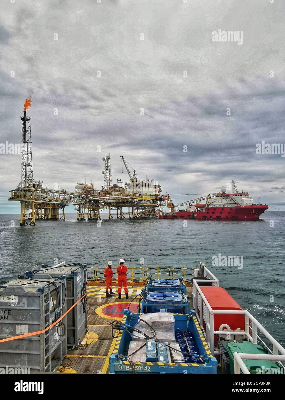 marine crew get ready to transfer oil platform personal to oil platform ...
