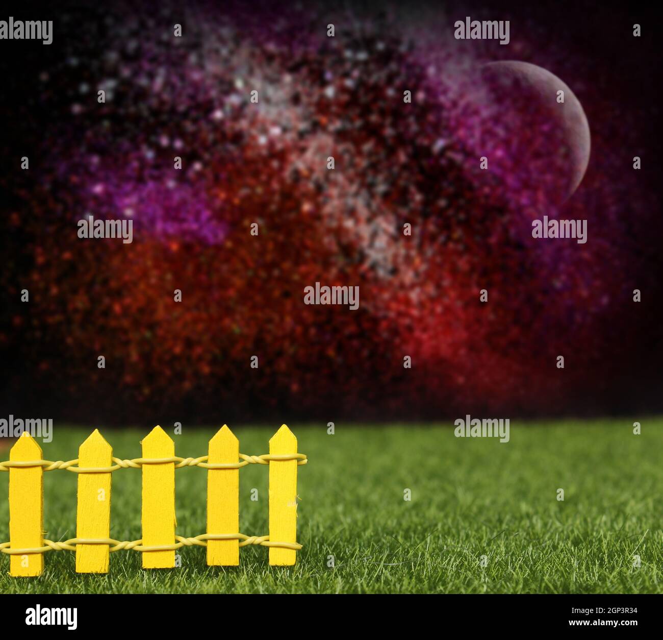 Wooden Fence With Grass and Moon Blurred Glitter Background Stock Photo ...