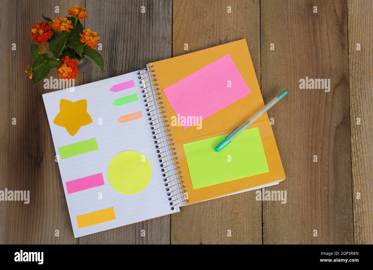 Notebook With Flags and Sticky Notes Background Stock Photo - Alamy