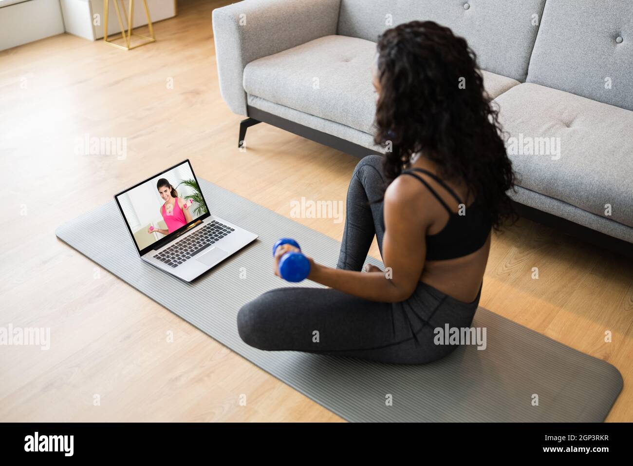 Online TV Home Fitness Workout And Exercise Stock Photo - Alamy