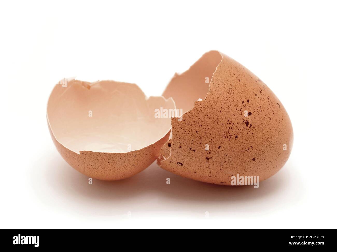 Opened cracked egg shell on white background Stock Photo - Alamy