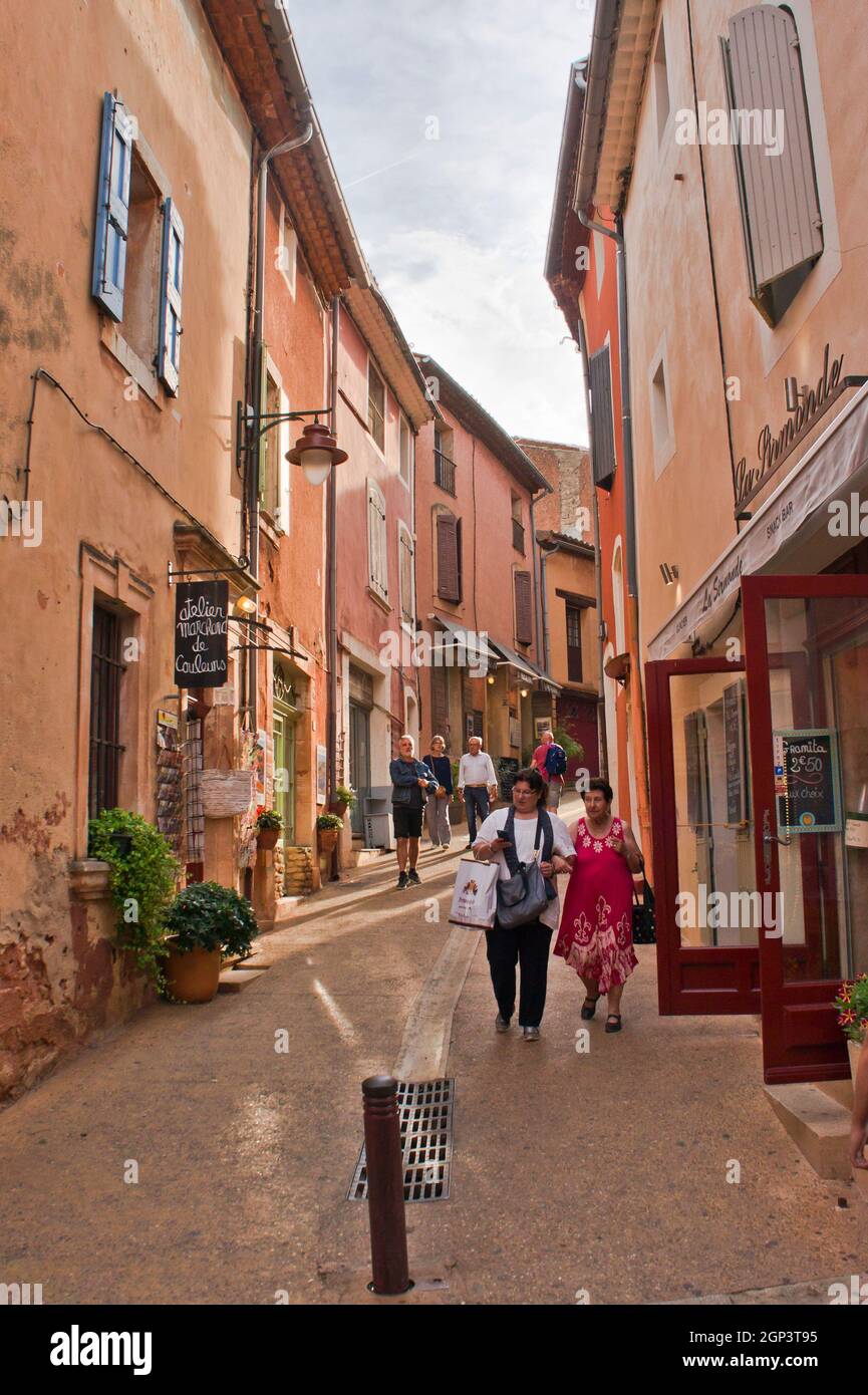 Roussillon in Provence, Old city street view, France, Europe Stock ...