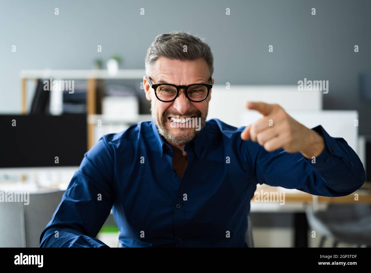 Workplace Quarrel. Angry Looking Man In Video Conference Stock Photo ...