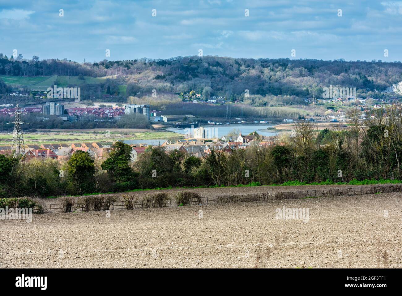 View of Wouldham, River Medway and All Saints Church near Rochester ...