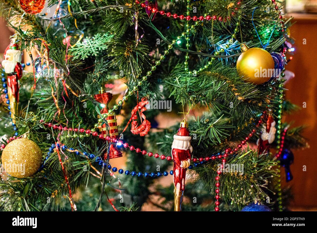 Tinsel and toys, balls and other decorations on the Christmas Christmas ...