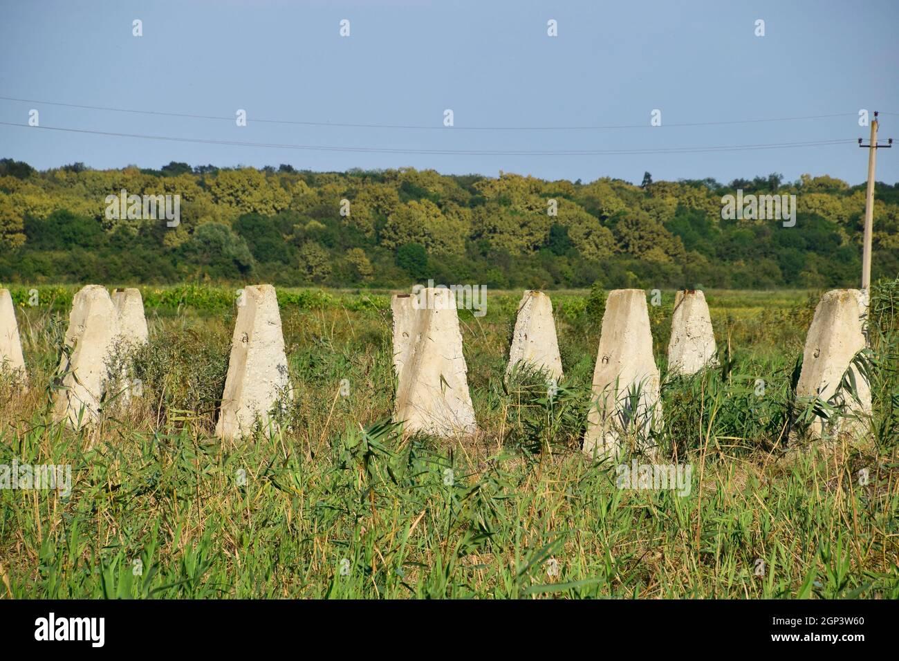 The ruins of the old farm. Cones column base of the wall. Abandoned and ...