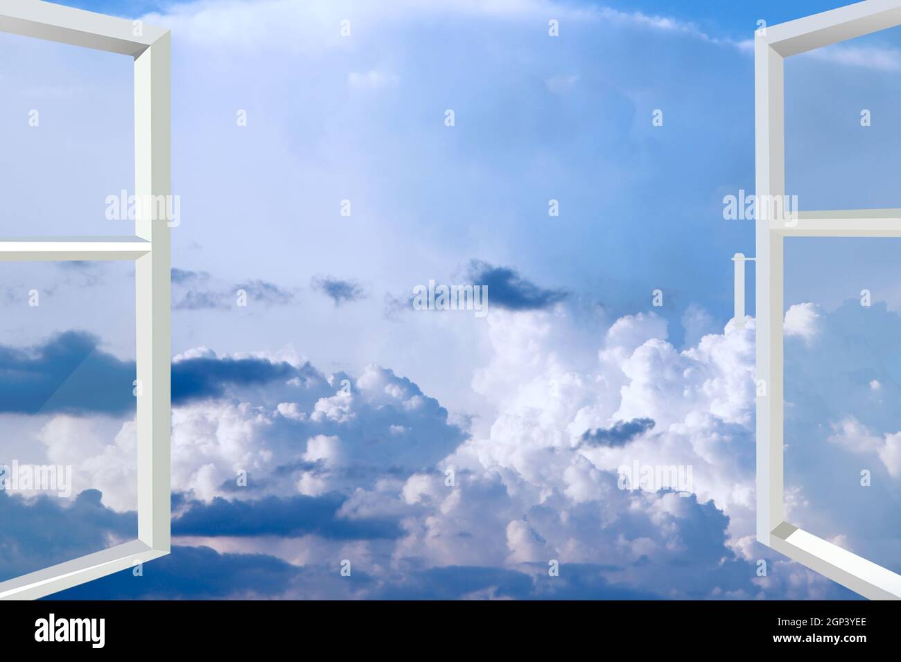 opened window overlooking blue beautiful sky with white clouds ...