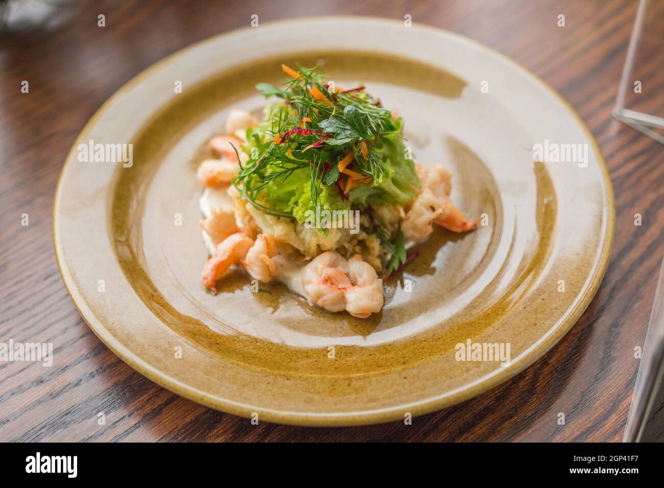 Big ocean tiger prawns with herbs and vegetables. Boiled shrimp for ...