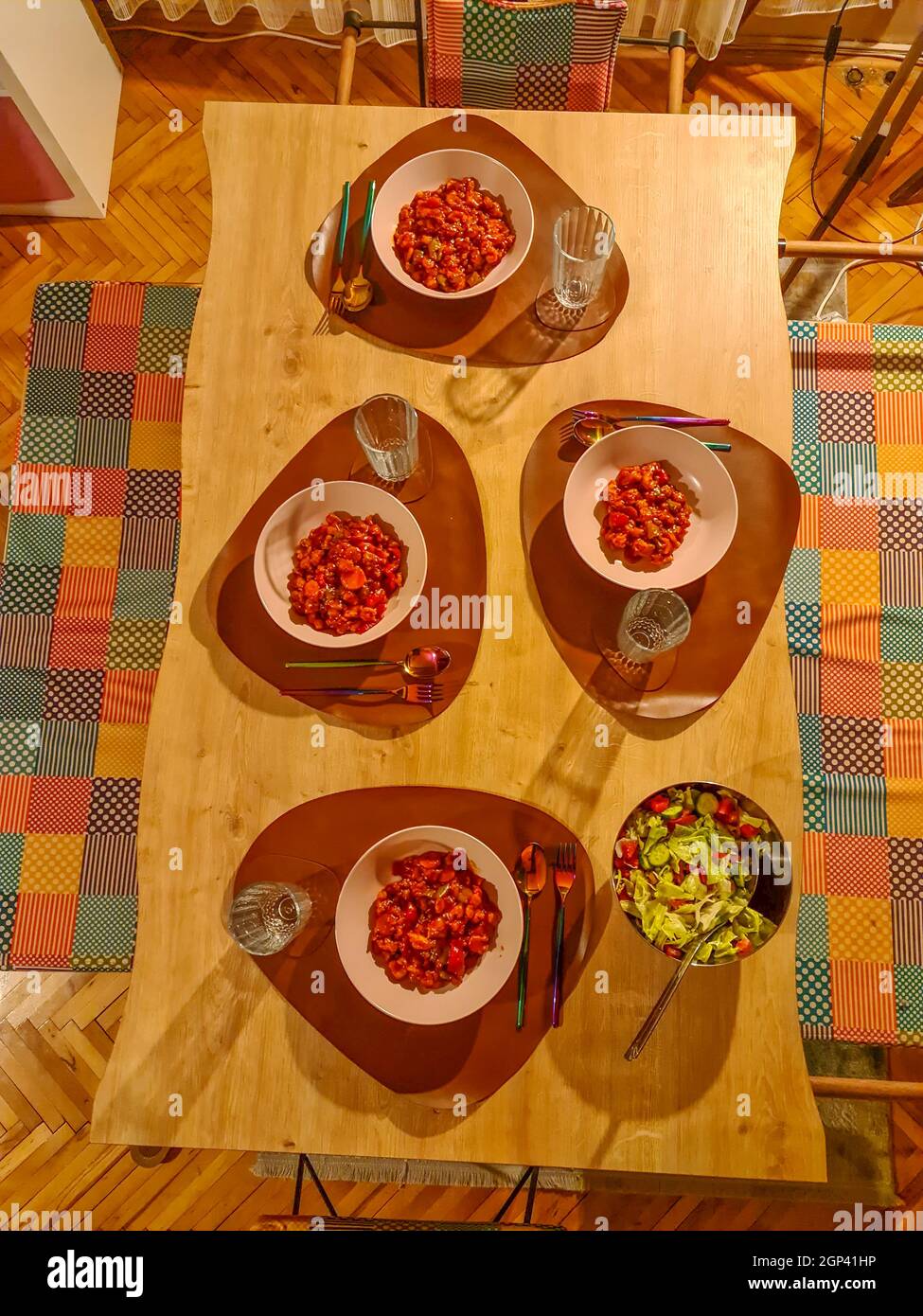Top view of the table with the food dishes Stock Photo - Alamy