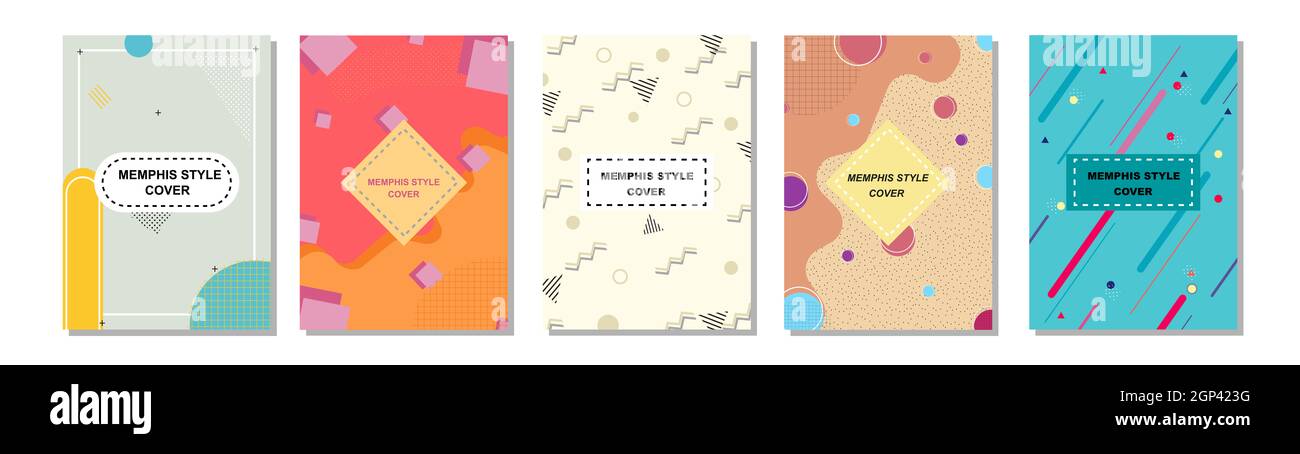 Set of Memphis Style Covers. Flat Vector Illustrations for Background ...