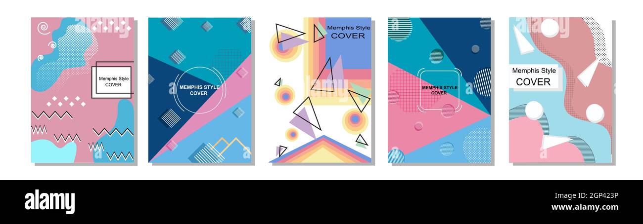 Set of Memphis Style Covers. Flat Vector Illustrations for Background ...