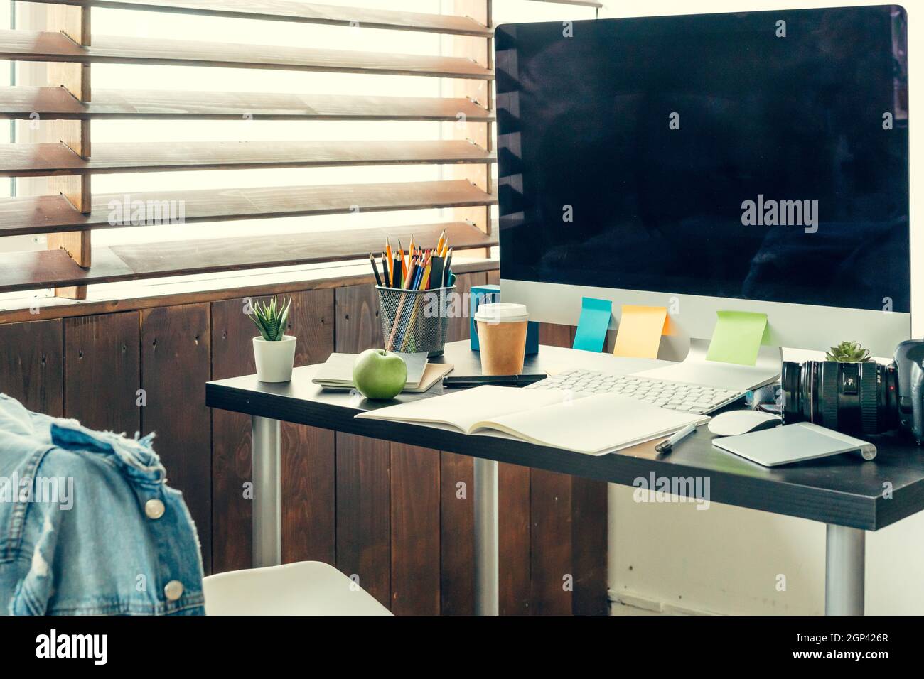 Working table of a photographer close up Stock Photo - Alamy
