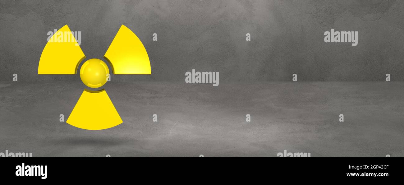 Radioactive symbol isolated on a concrete studio background banner. 3D ...