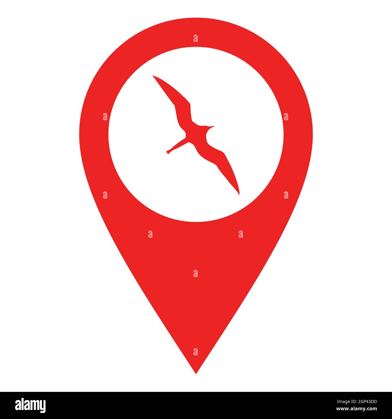 Frigate bird and location pin Stock Photo - Alamy