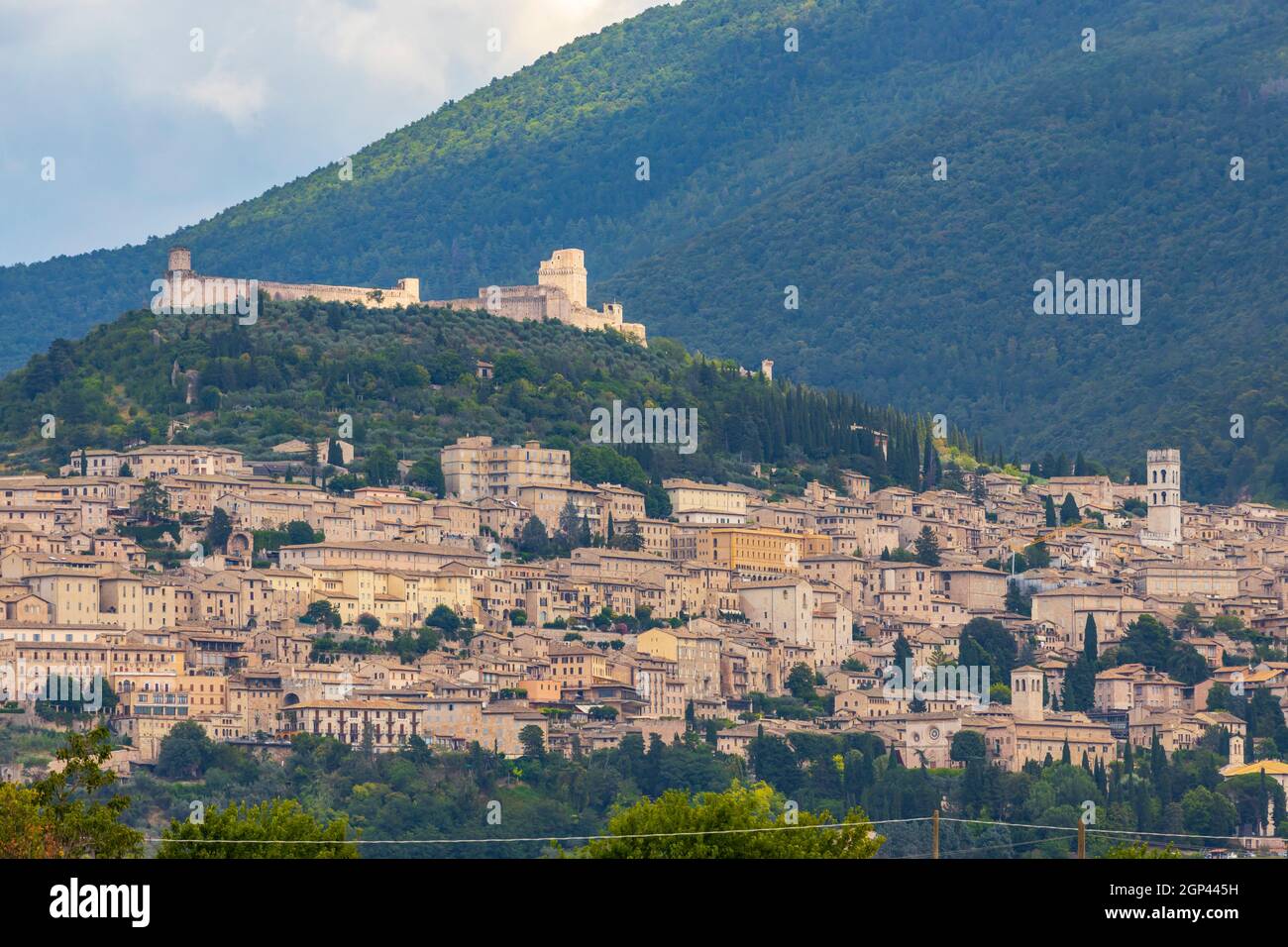 Panoramic view of Assisi old town, Province of Perugia, Umbria region ...