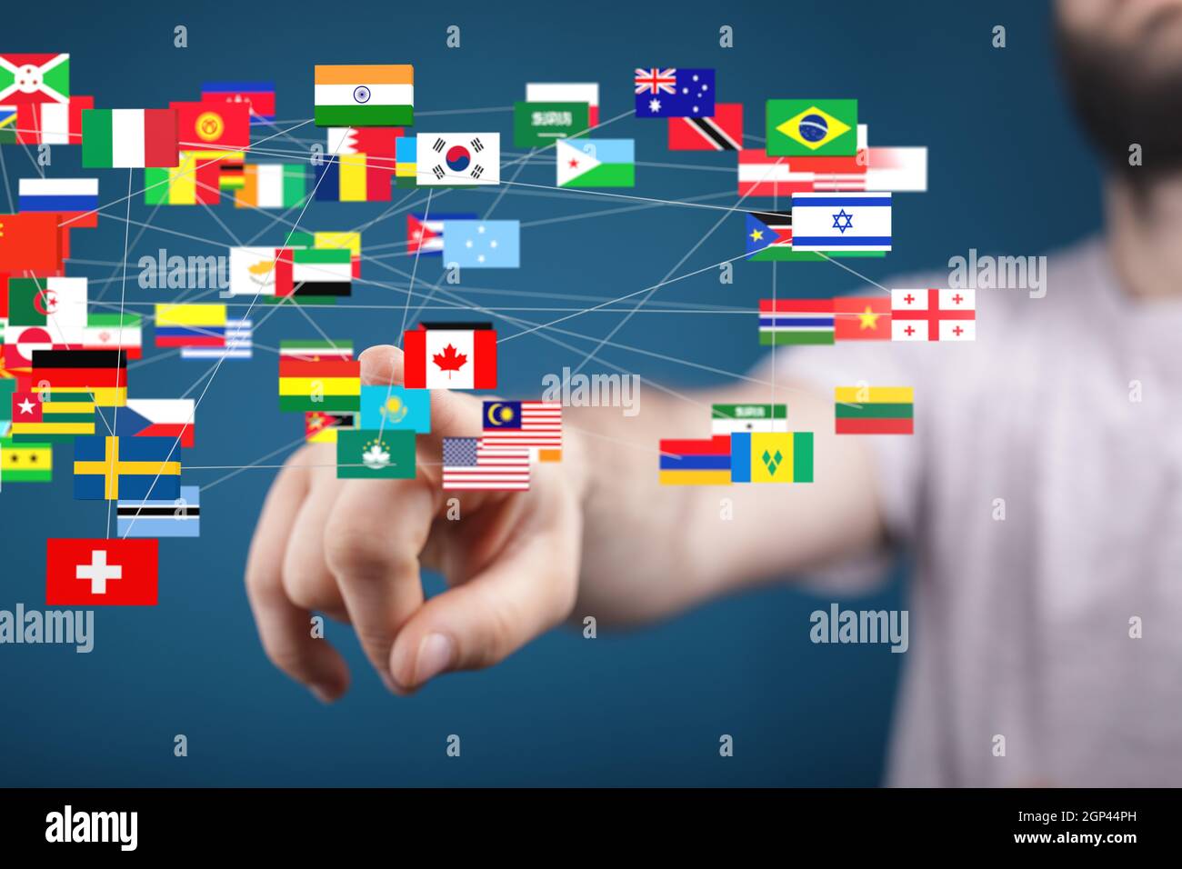 3d rendering of a hand reaching different countries' national flags on ...
