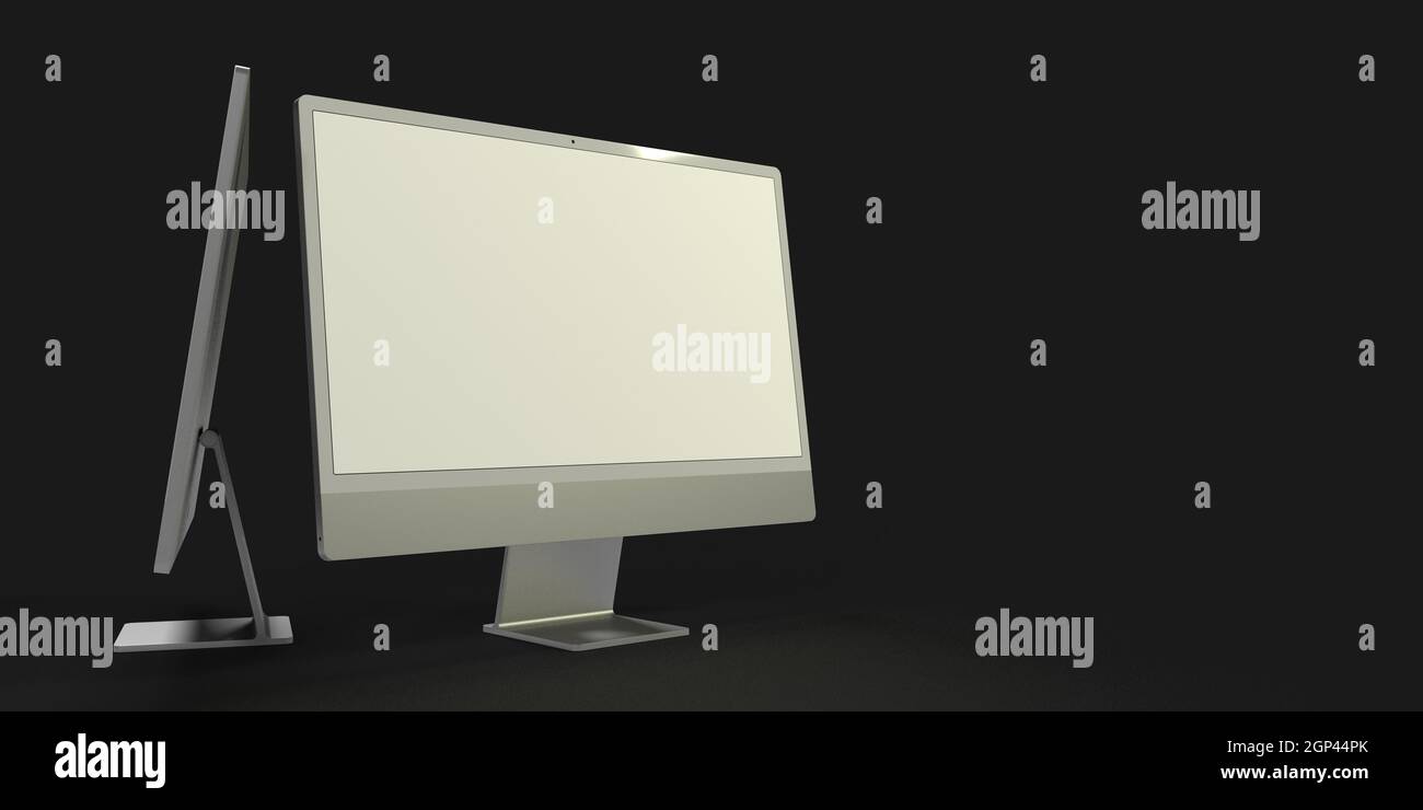 3d rendering of a blank computer display with copy space on a black ...