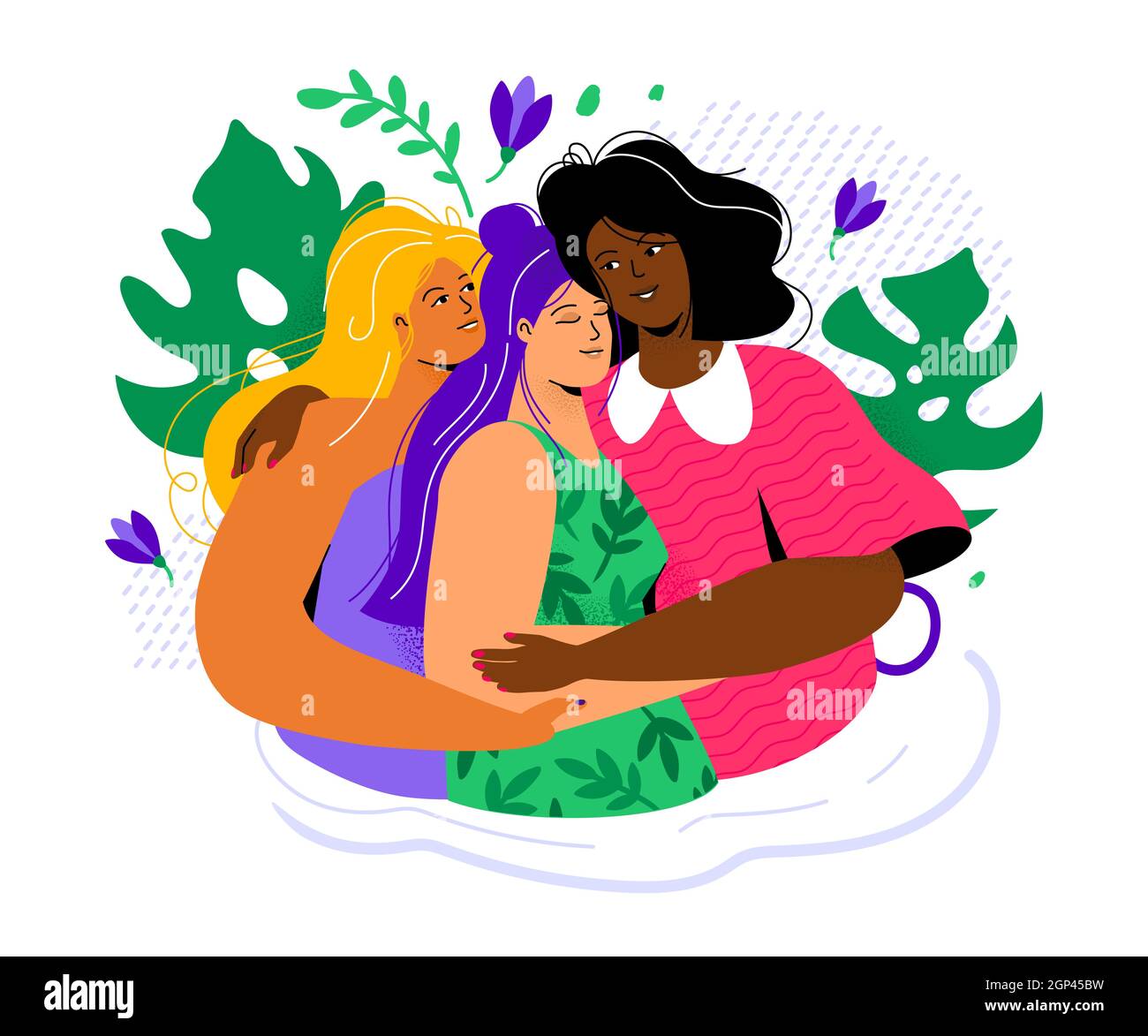 Female friendship - colorful flat design style illustration with a ...