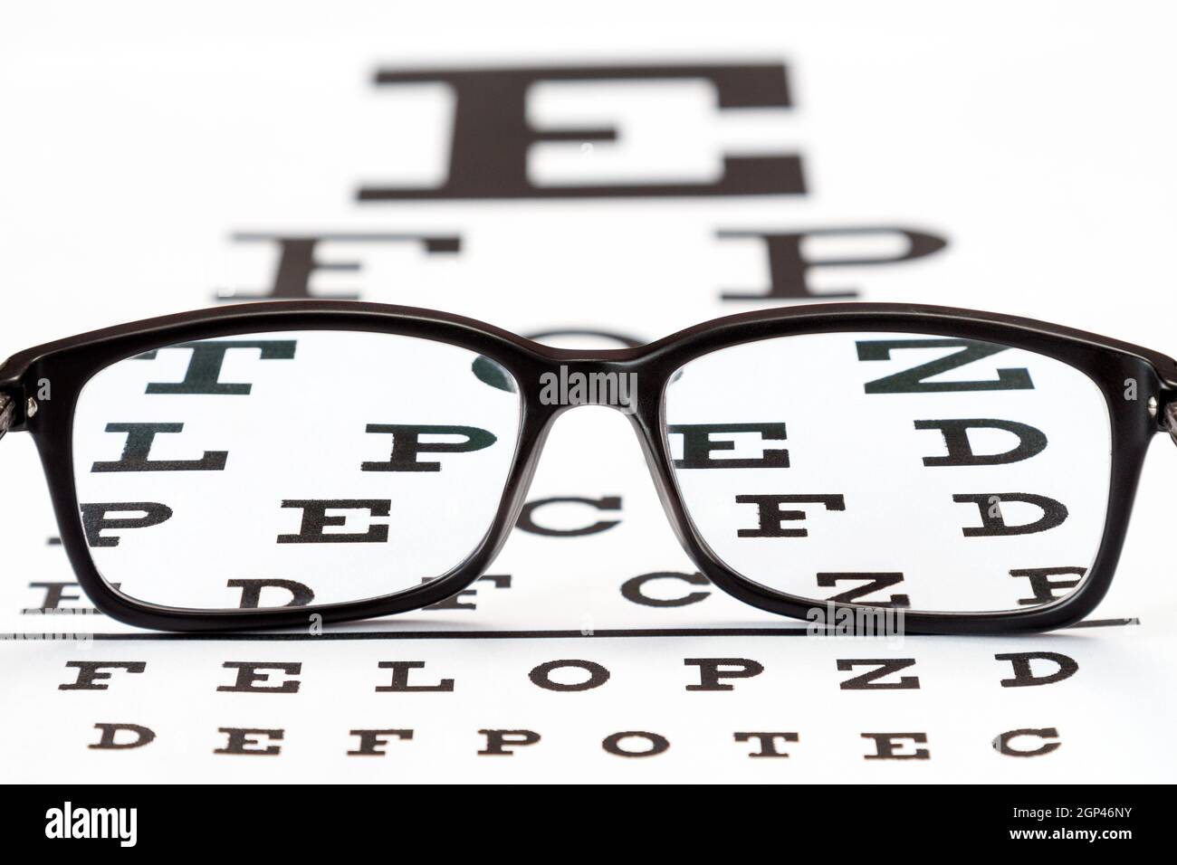 Glasses on a eye exam chart to test eyesight accuracy Stock Photo - Alamy