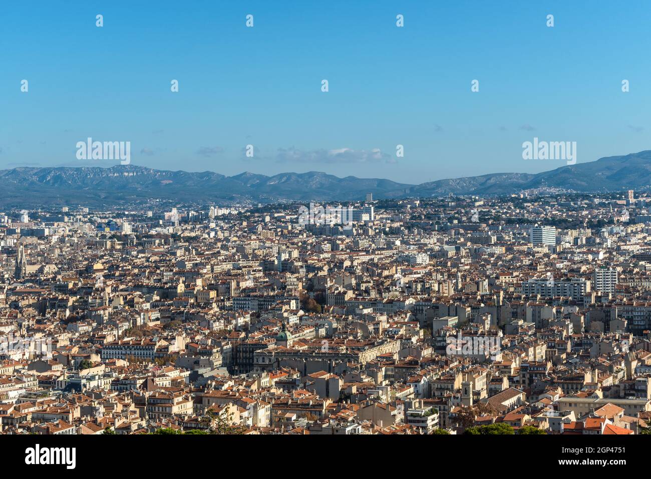 Aerial panoramic view of Marseille from basilica of Notre Dame de la ...