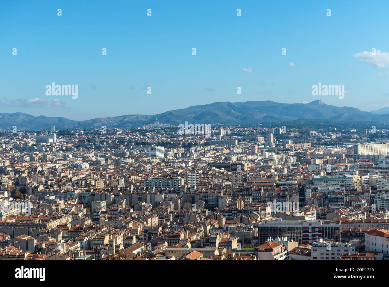 Aerial panoramic view of Marseille from basilica of Notre Dame de la ...