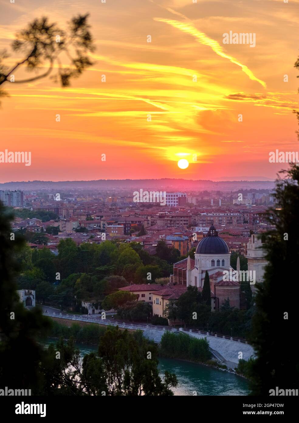 Summer sunset over the city of Verona, Italy as seen from Punto ...