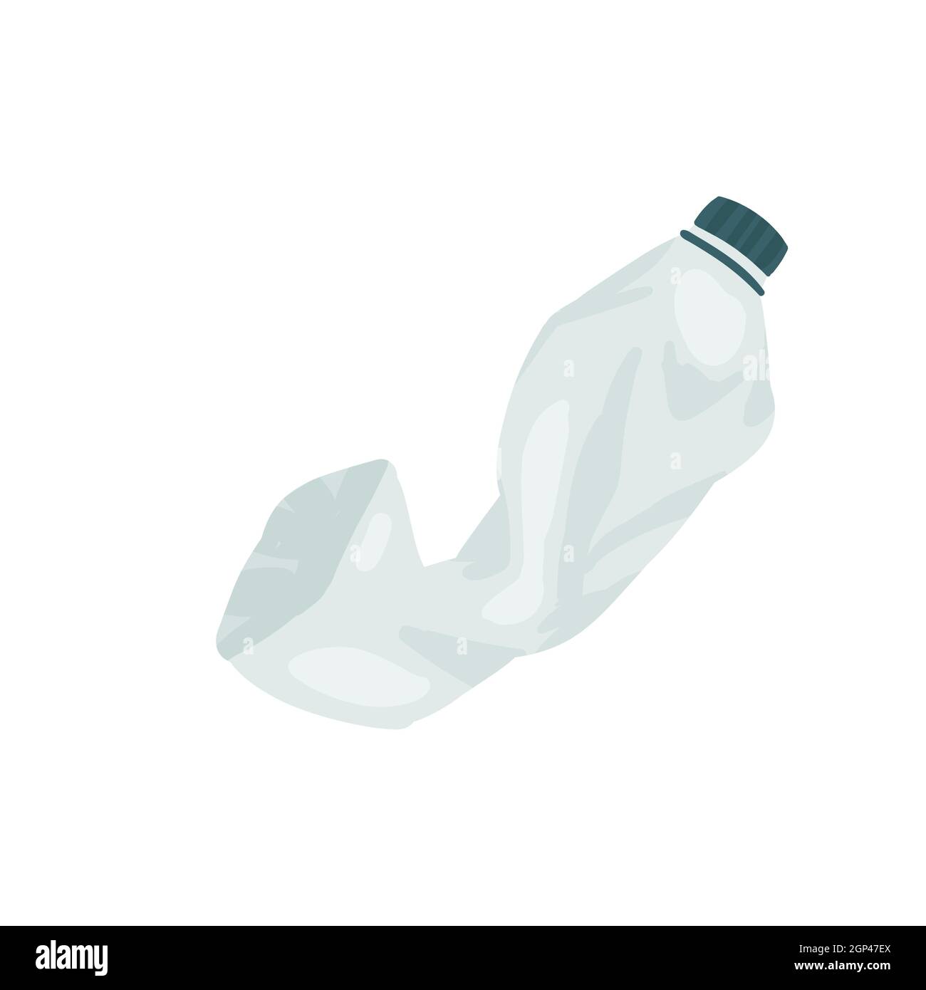Plastic crumpled bottle with lid, rubbish garbage, ecology pollution ...