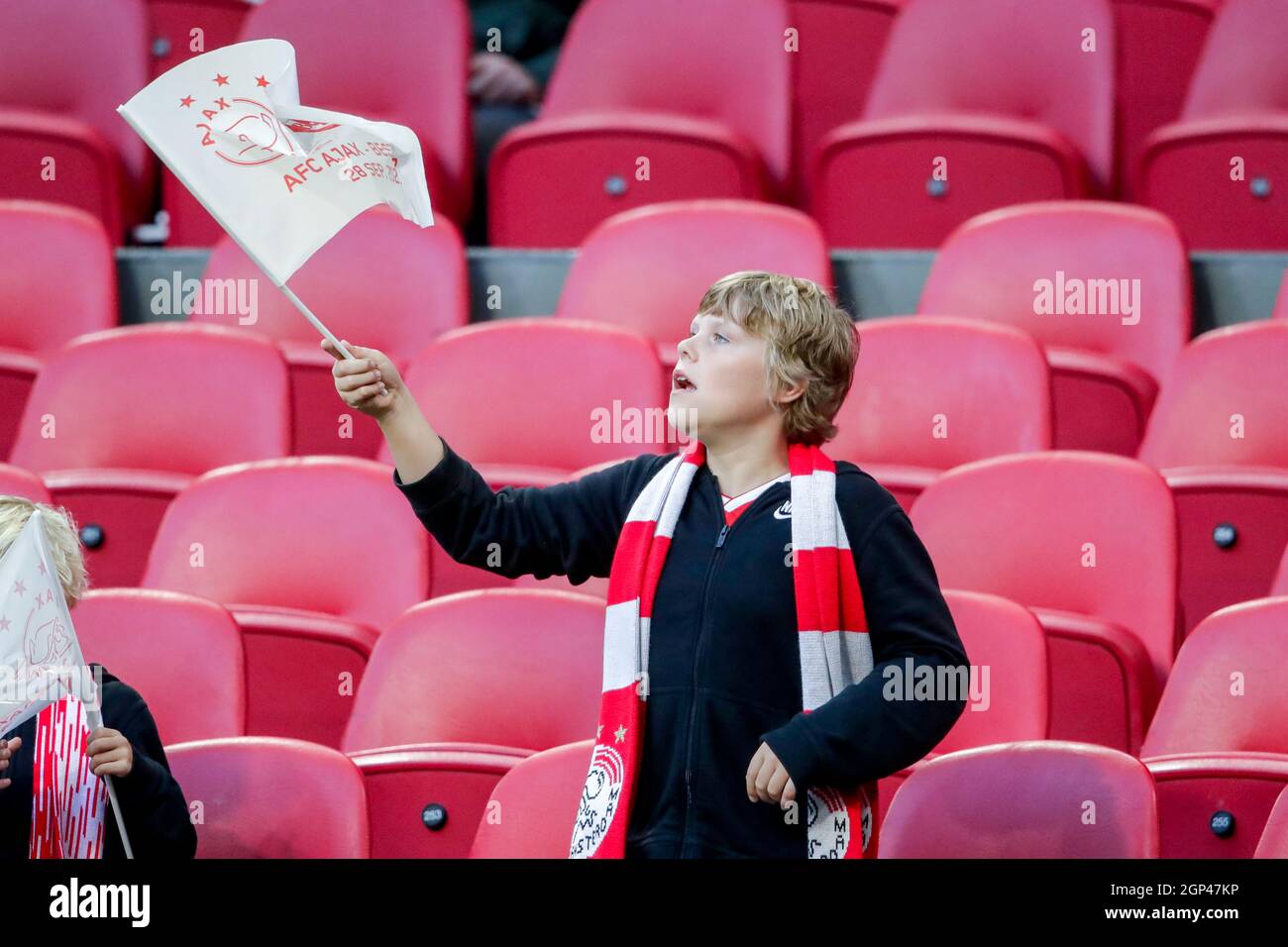 AMSTERDAM, NETHERLANDS - SEPTEMBER 28: Fan of Ajax during the UEFA ...