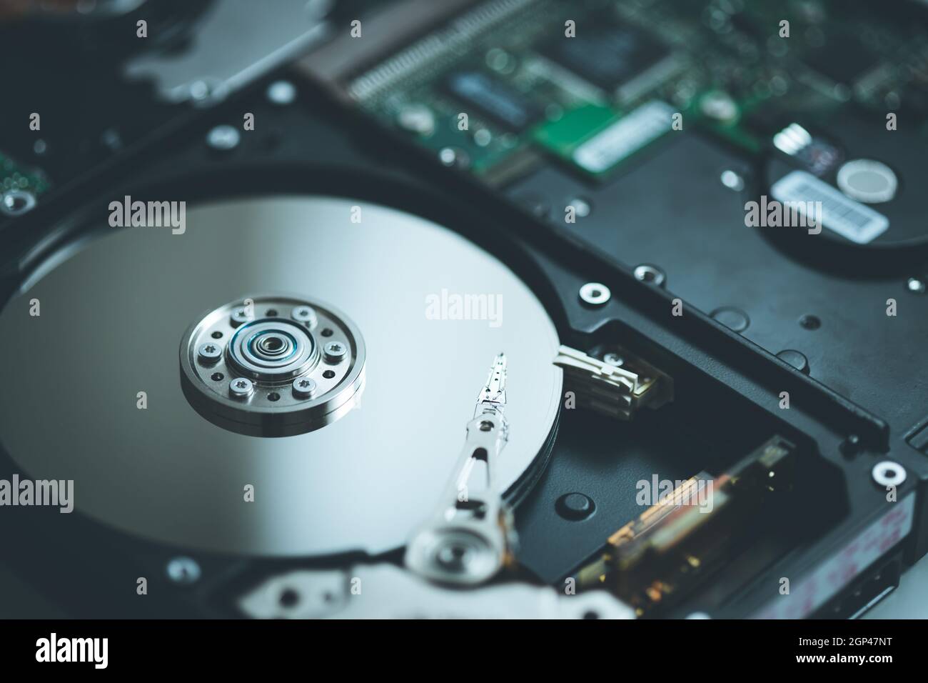 Close up picture of computer hard drive, used in cloud computing Stock ...