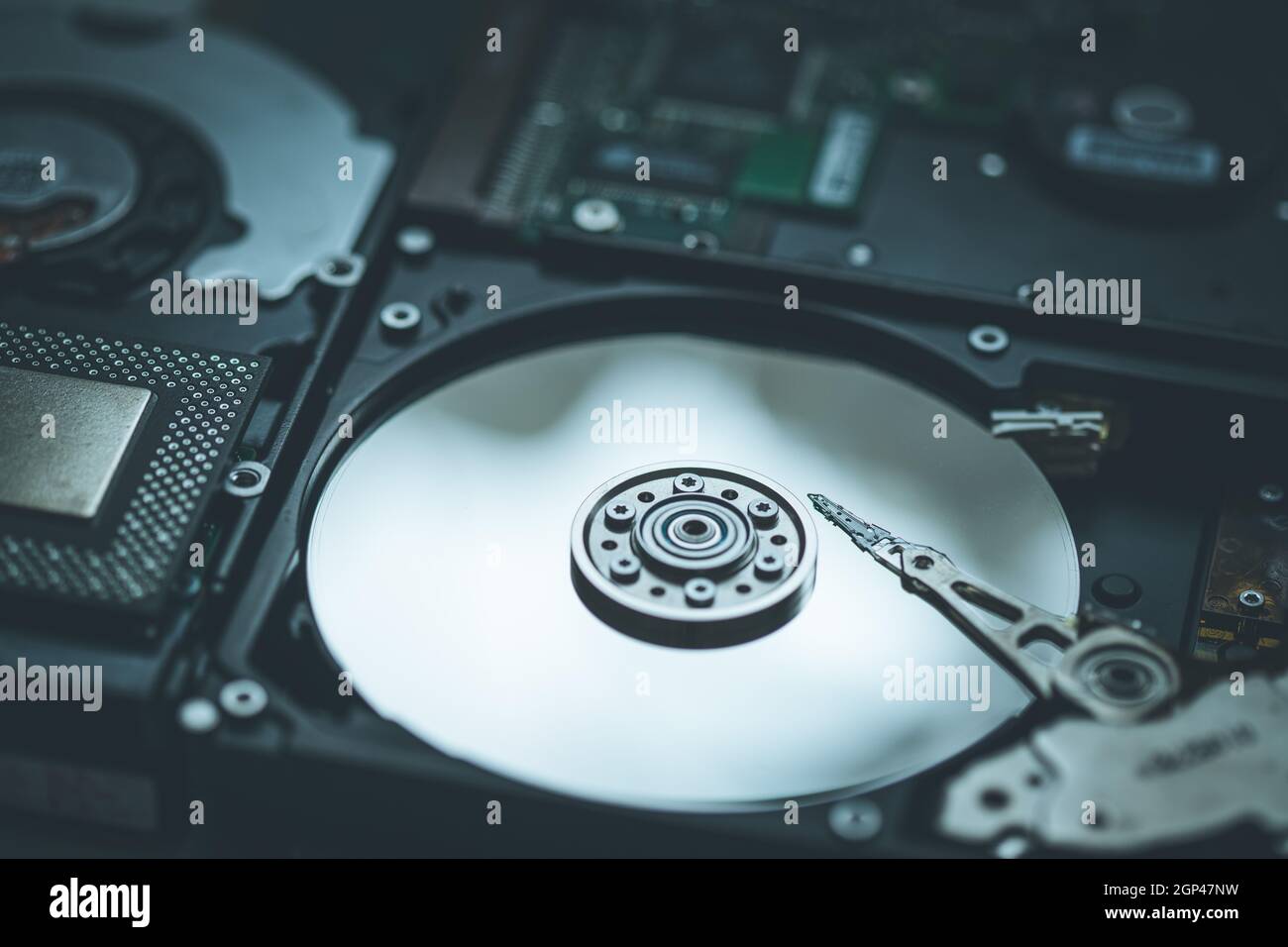 Close up picture of computer hard drive, used in cloud computing Stock ...