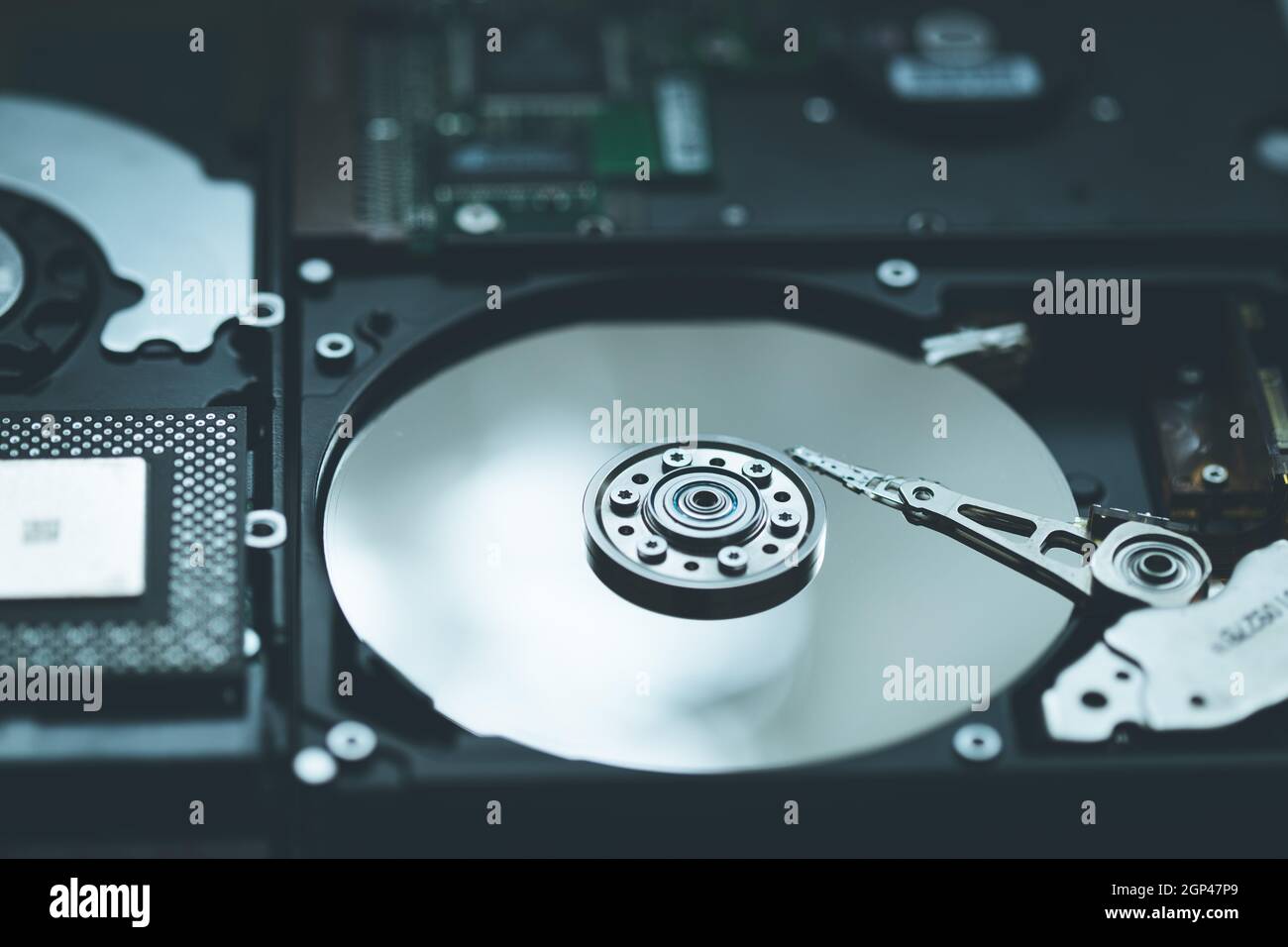 Close up picture of computer hard drive, used in cloud computing Stock ...