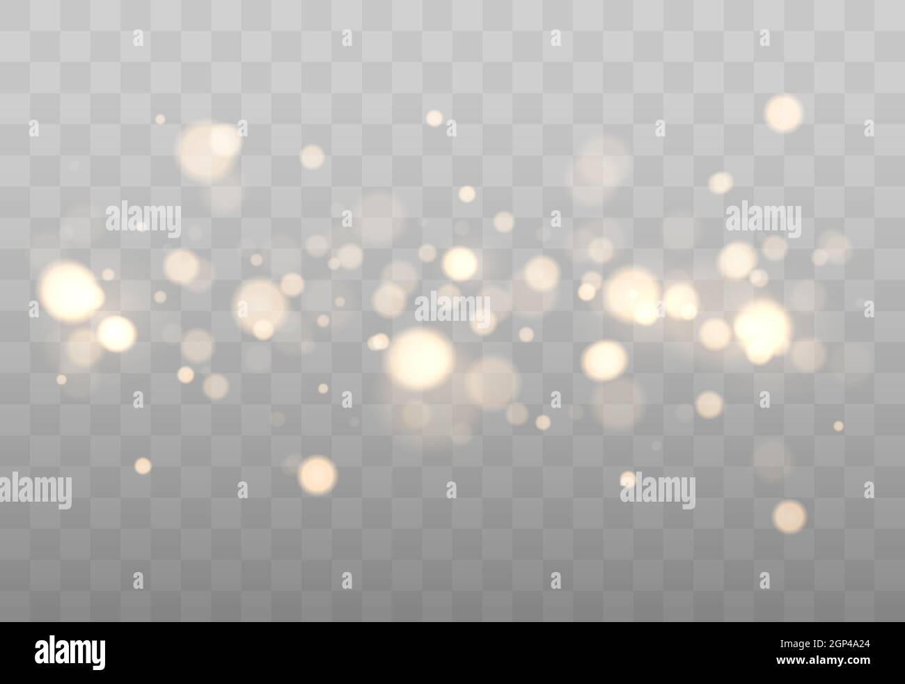 Shining bokeh isolated on transparent background. Golden bokeh lights with glowing particles ...