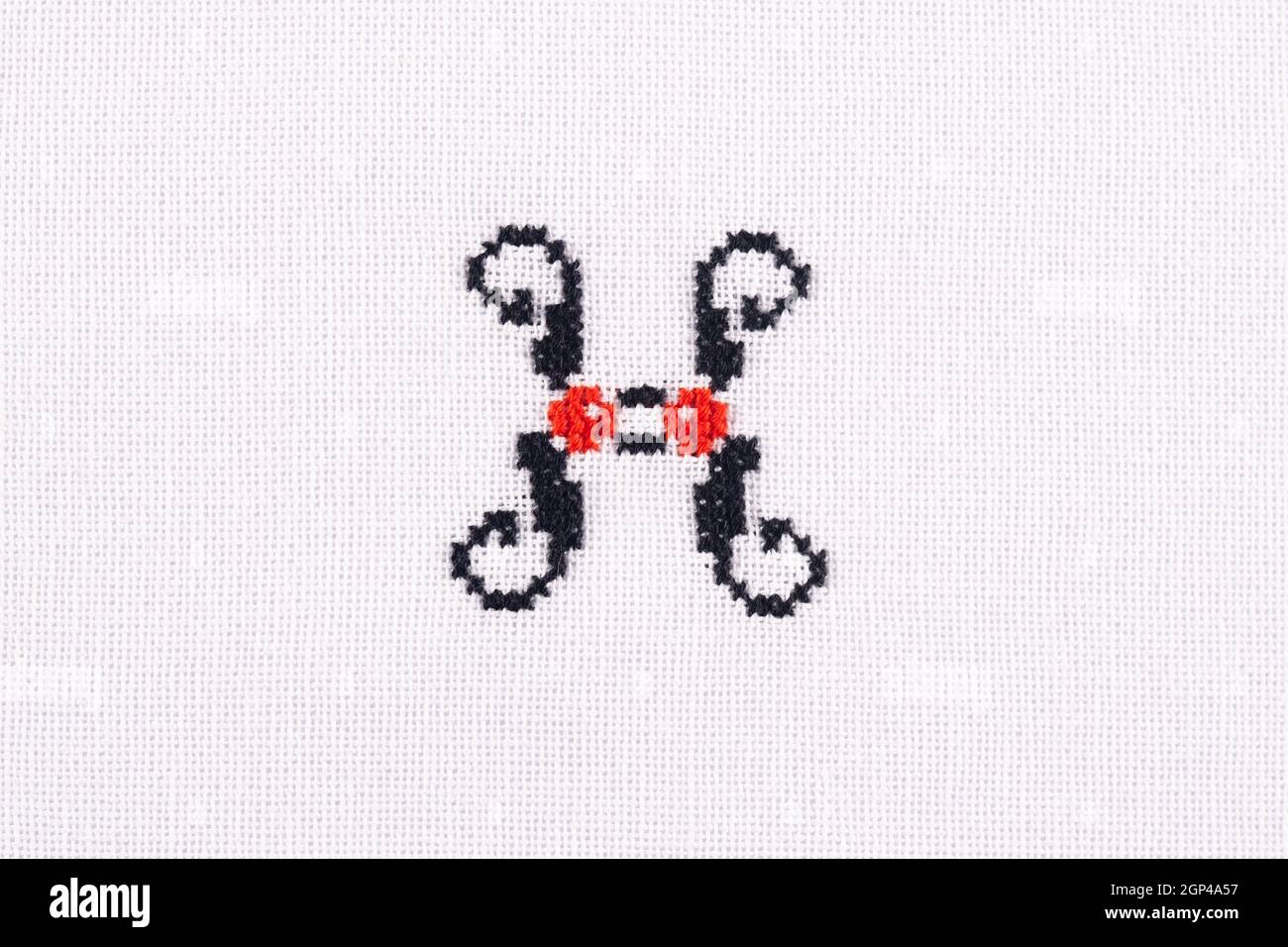 Letter H of Embroidered Cross - Stitch Latin Alphabet on White Linen ...