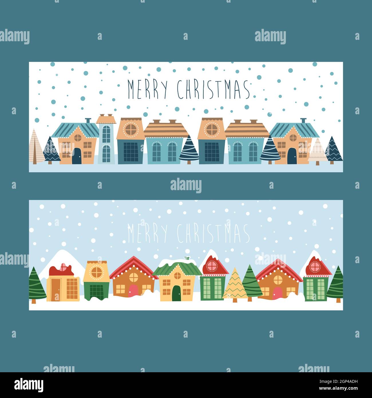 Winter town snowy street. Urban landscape. Christmas card Happy ...