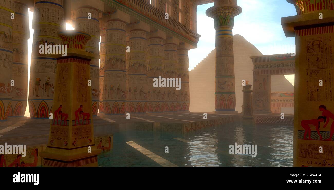 Egyptian hieroglyphs adorn the walls, arches and pillars of this ...