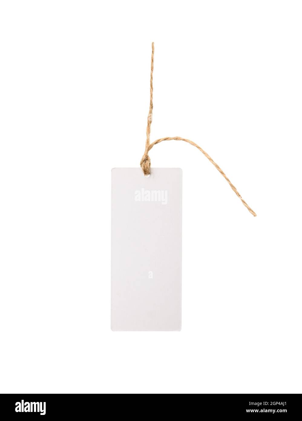 blank white rectangular brown paper tag on a rope isolated on white ...