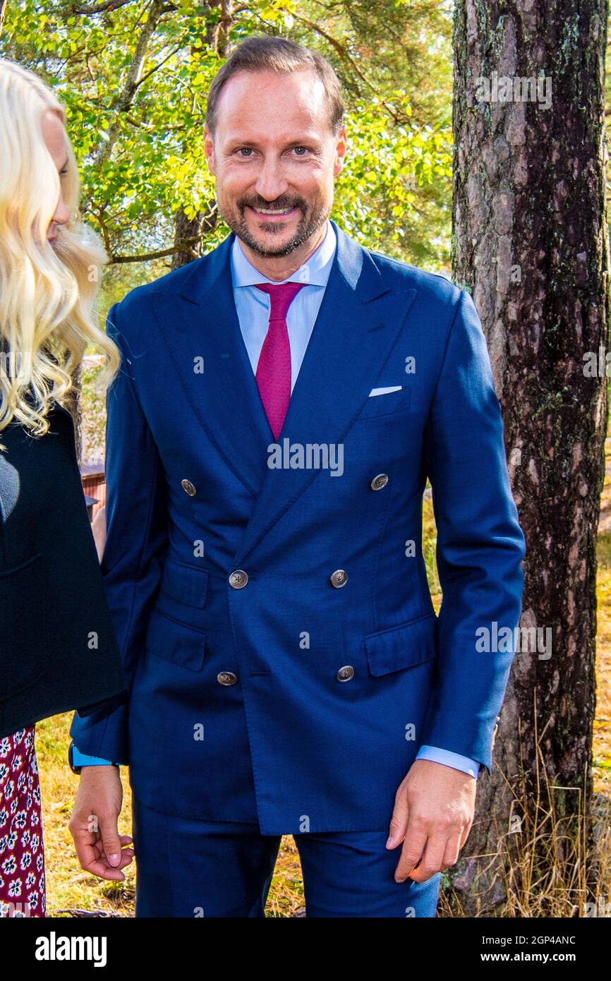 Crown Prince Haakon of Norway during a visit to Høytorp Fort in Mysen ...