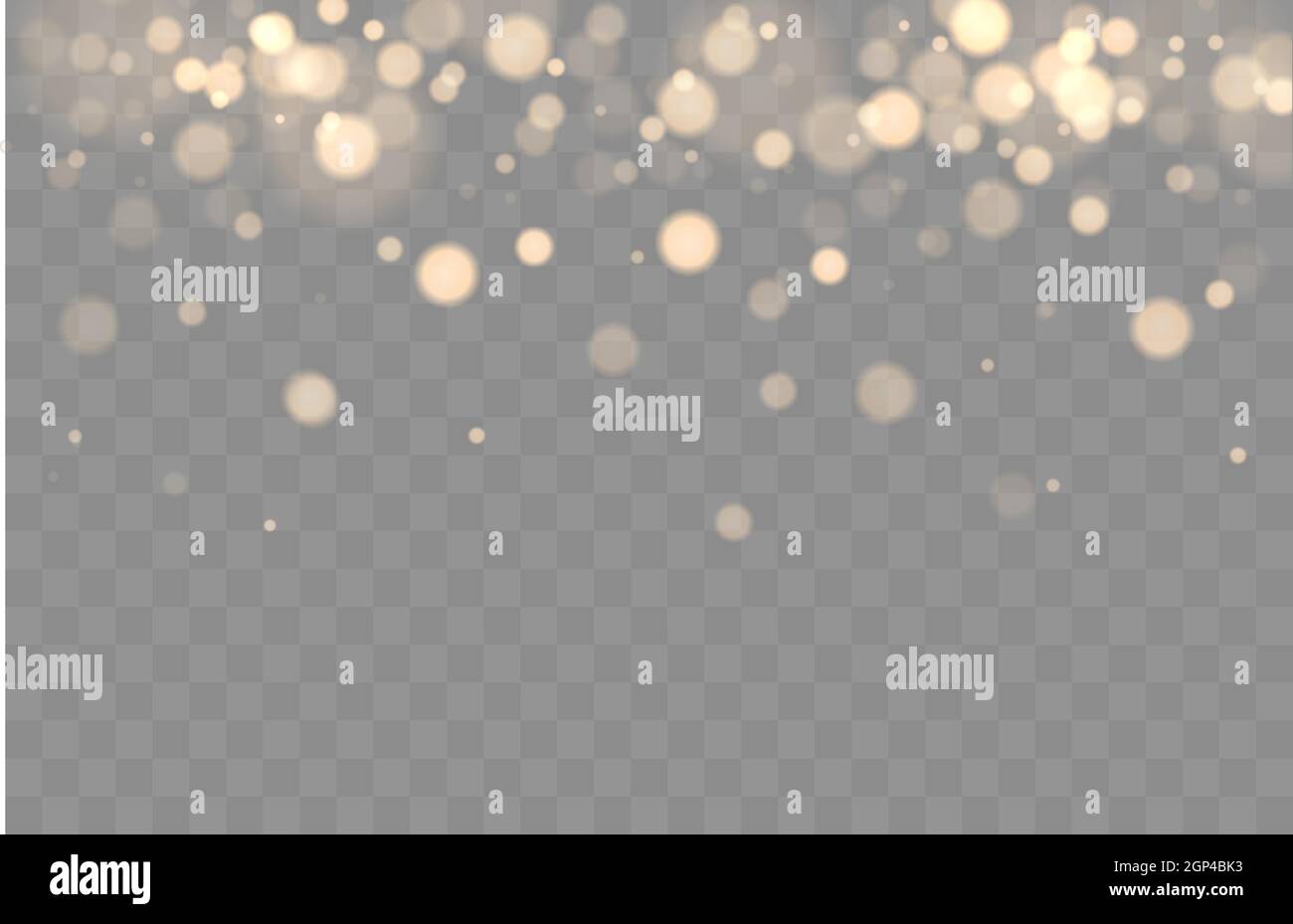 Shining bokeh isolated on transparent background. Golden bokeh lights with glowing particles ...