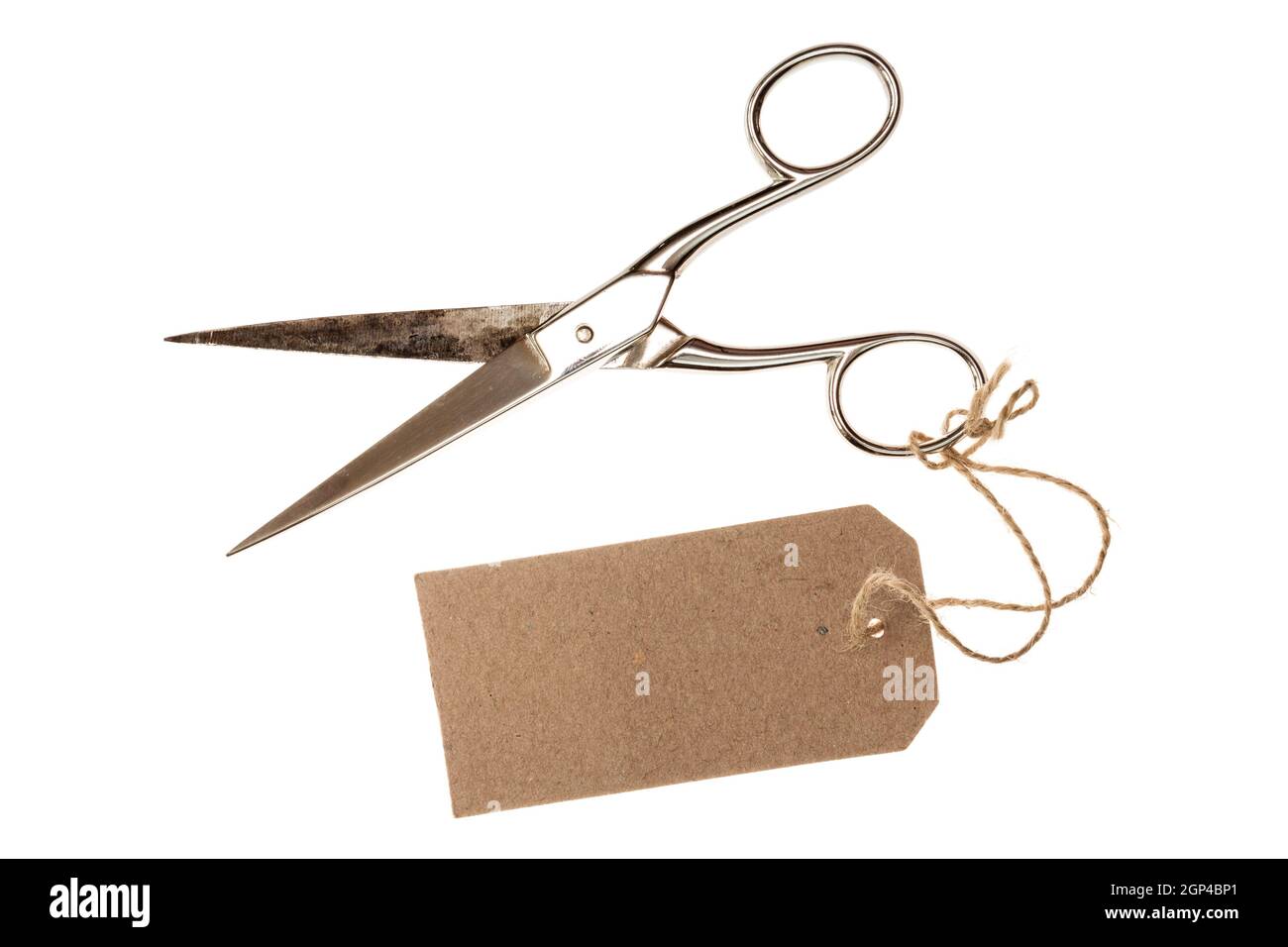 Metal scissors with blank tag,isolated on white background Stock Photo ...