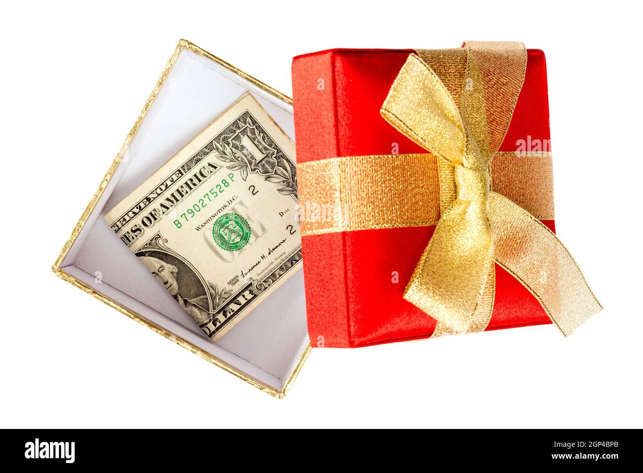 One dollar inside the gift box ,isolated on white background Stock ...
