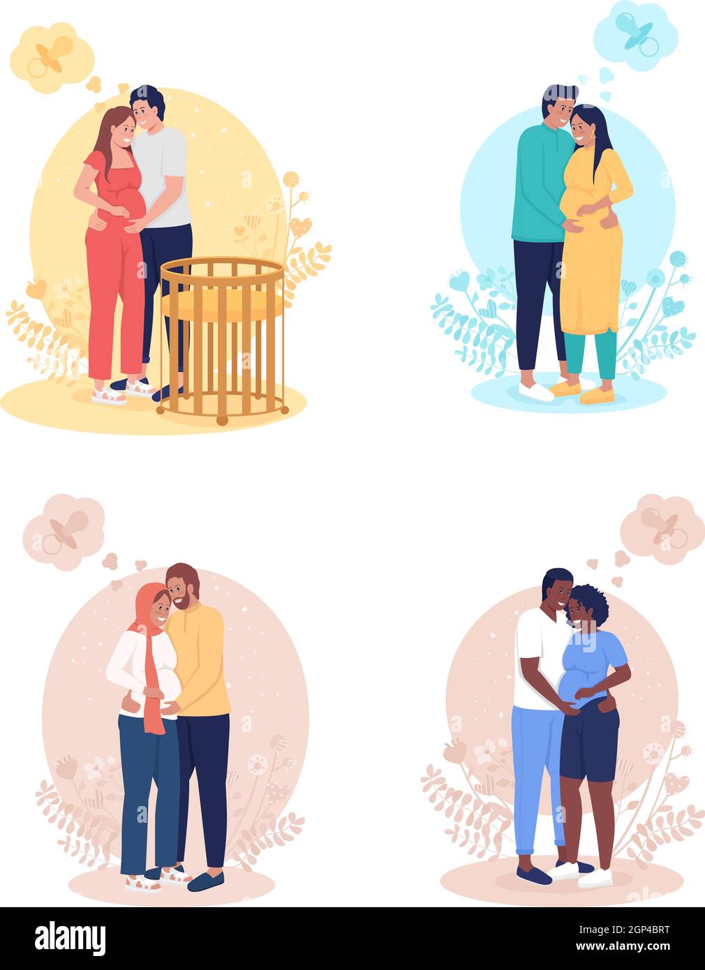 Parents expecting baby 2D vector isolated illustration set Stock Vector ...