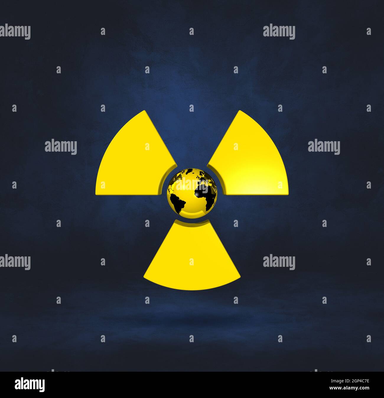 World map on Radioactive symbol. Dark blue studio background. 3D ...