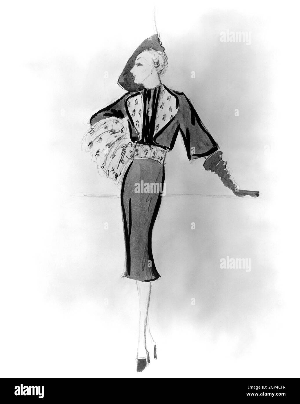 THE BIG BROADCAST OF 1938, costume sketch for Shirley Ross of a black ...