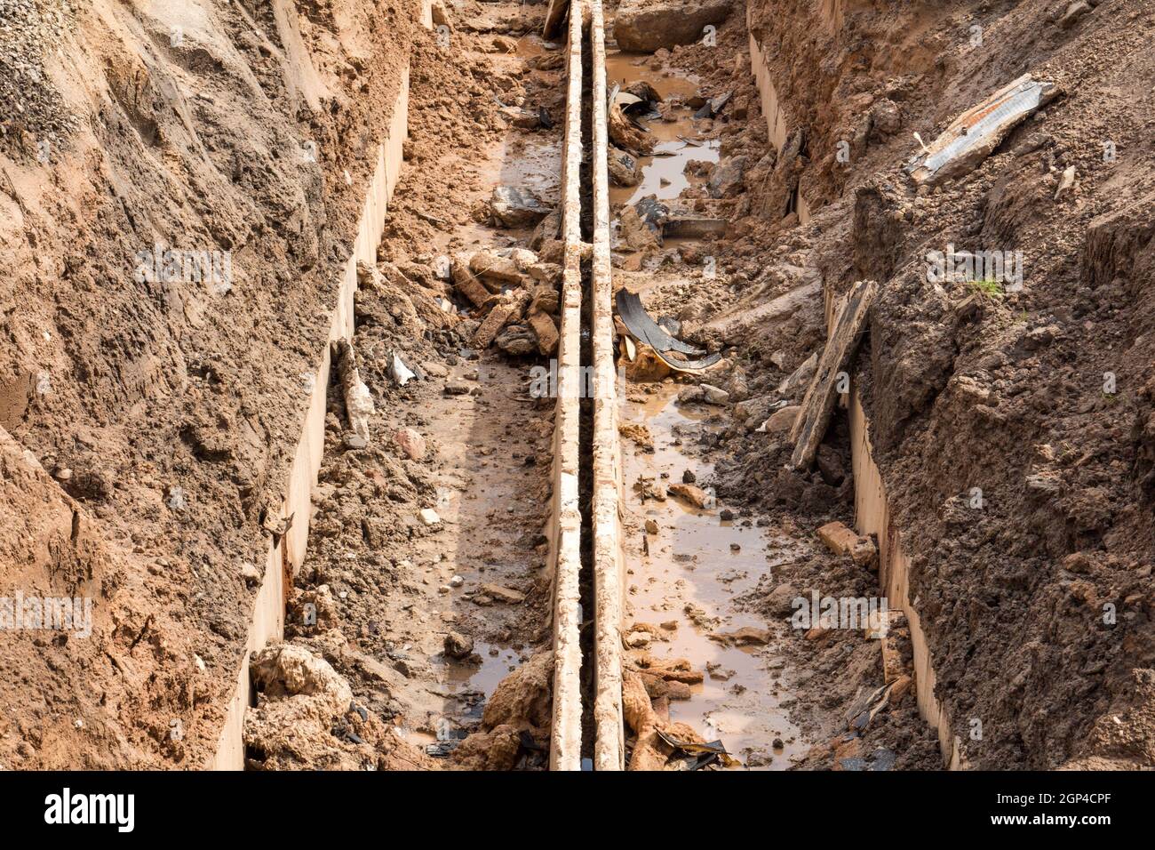 Trench for laying of engineering heating systems Stock Photo - Alamy
