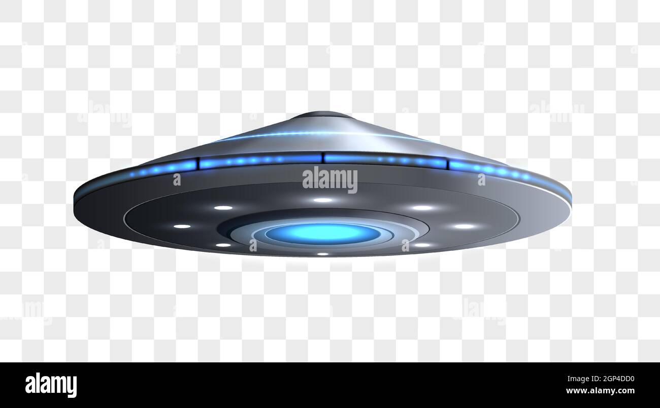 UFO spaceship with light beam isolated. Vector illustration of flying ...