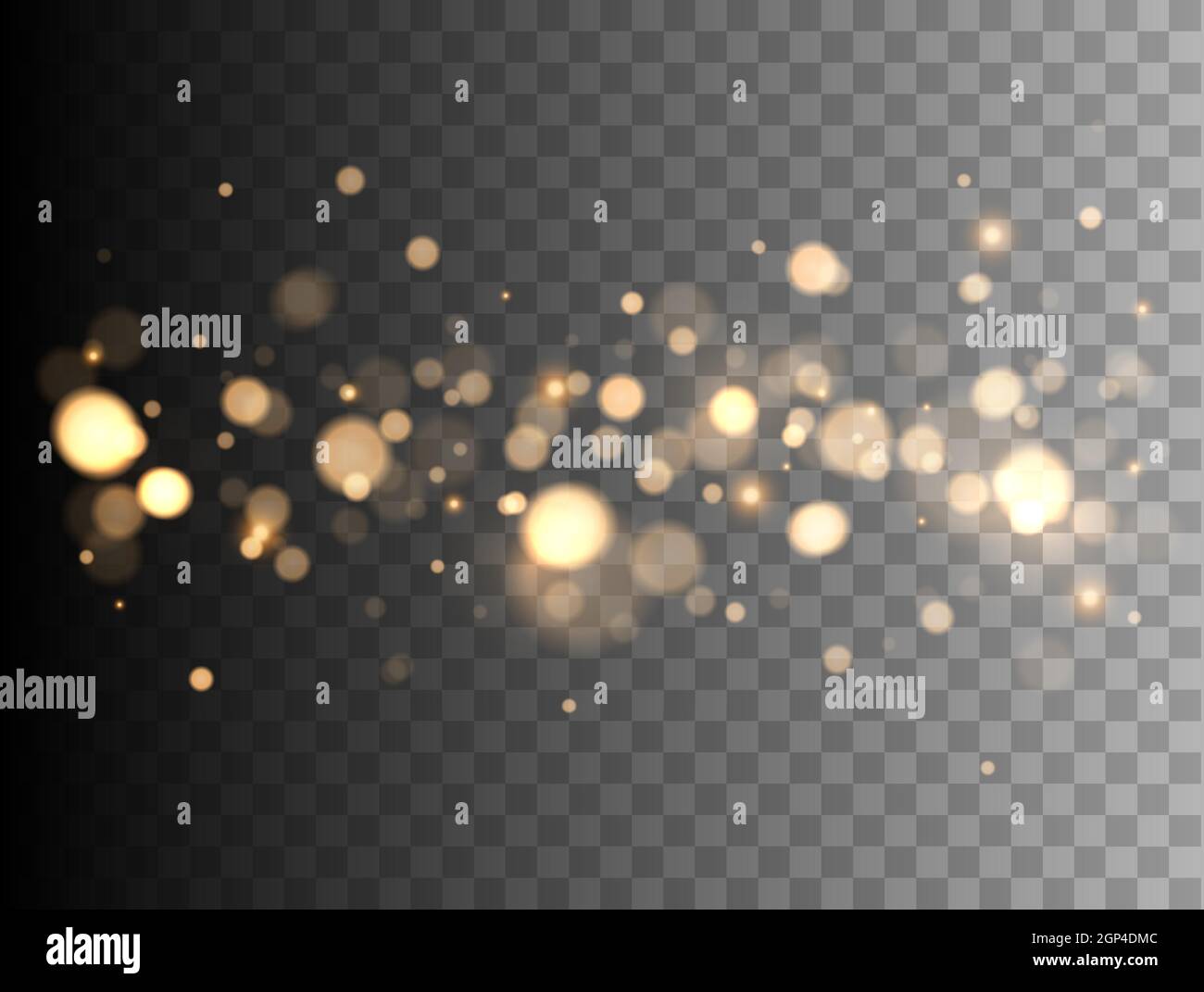 Shining bokeh isolated on transparent background. Golden bokeh lights with glowing particles ...