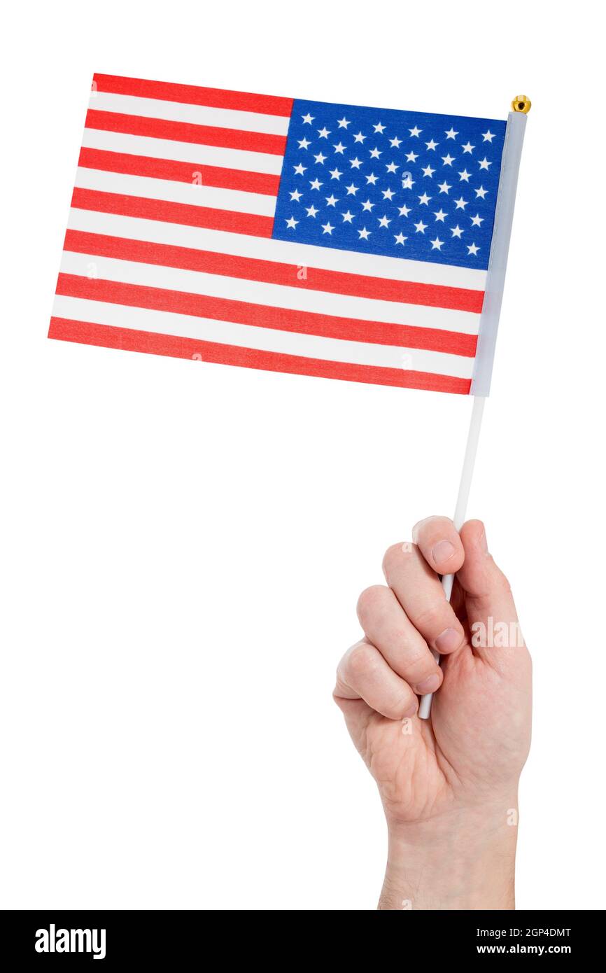 Hand holding american flag,isolated on white background Stock Photo - Alamy