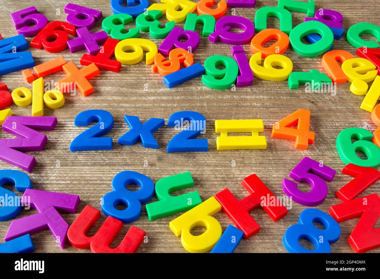 Learning simple multiplication with colorful plastic figures Stock ...