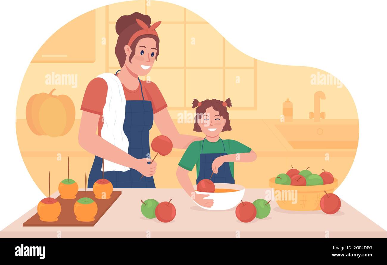 Cooking with kid in fall 2D vector isolated illustration Stock Vector ...