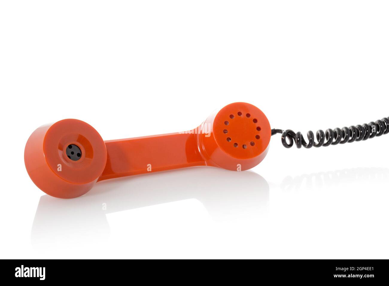 Orange receiver of old vintage classic telephone,isolated on white ...